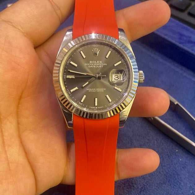 Red FKM Vulcanized Rubber Strap for Rolex and Omega OP41, Datejust